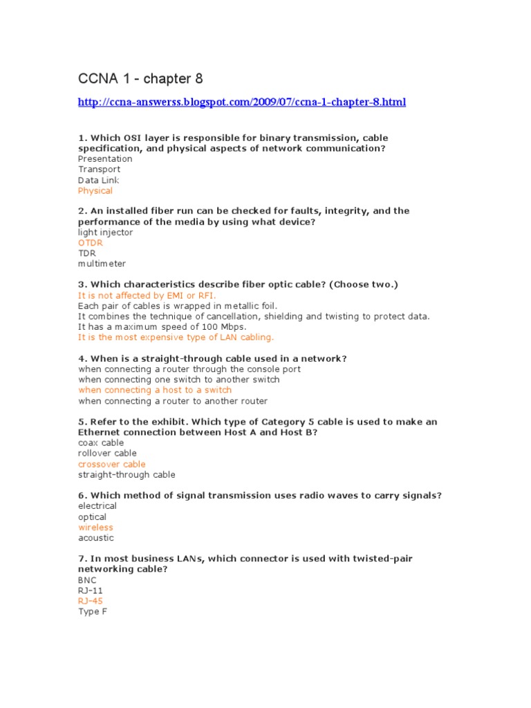 CCNA 1 - Chapter 8: Physical | PDF | Coaxial Cable | Computer Network