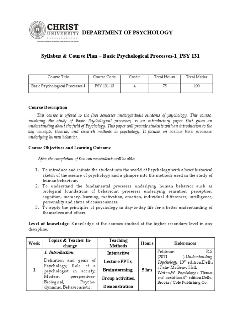 Syllabus and Course Plan - Psy 131 | PDF | Cognitive Neuroscience ...