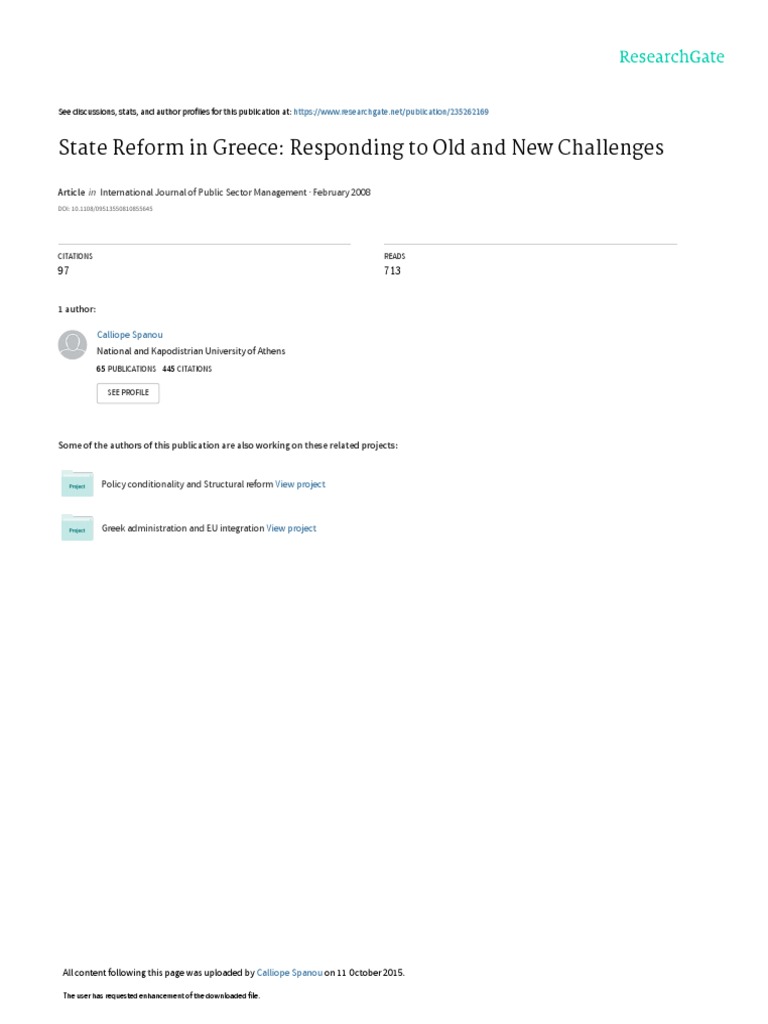 State Reform in Greece: Responding To Old and New Challenges | PDF ...