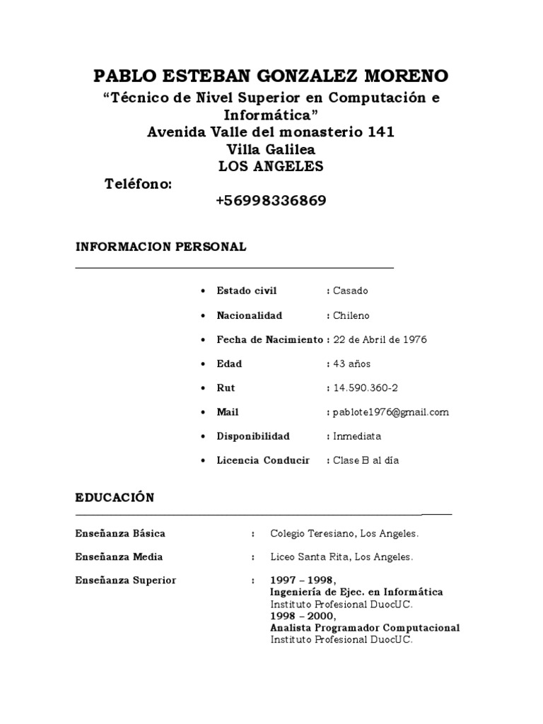 Curriculum Pablo | Descargar gratis PDF | Windows 8.1 | Microsoft Windows