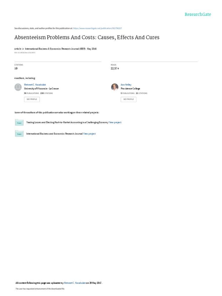 Absenteeism Problems and Costs: Causes, Effects and Cures | PDF ...