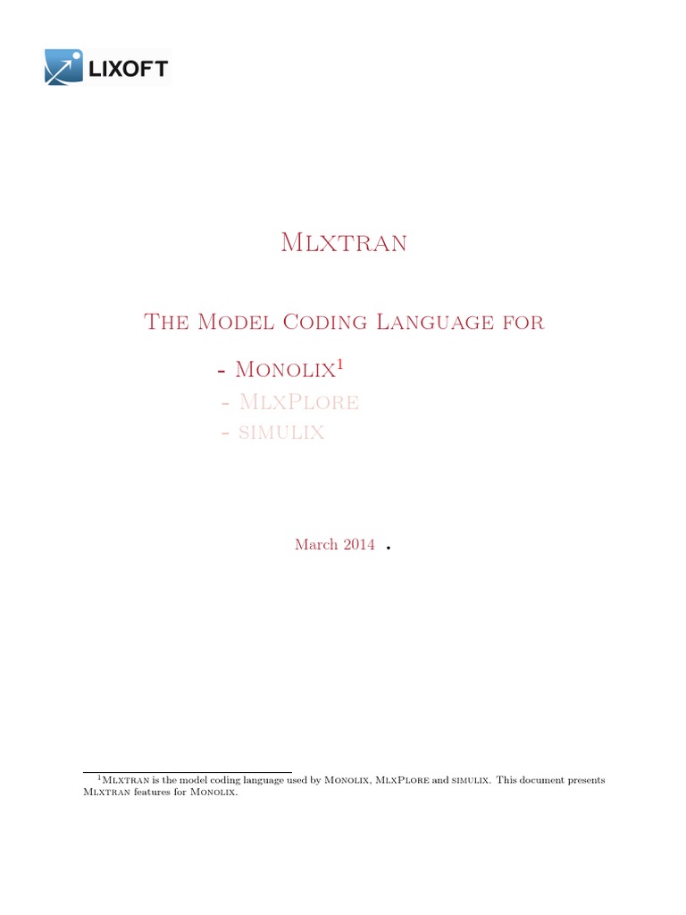 Mlxtran: The Model Coding Language For - Monolix | PDF | Ordinary ...