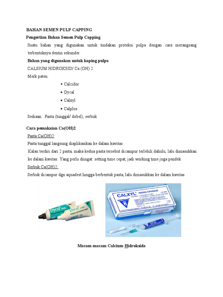 BAHAN SEMEN PULP CAPPING Dan TambaIan Sementara (Materi Konservasi Sem ...