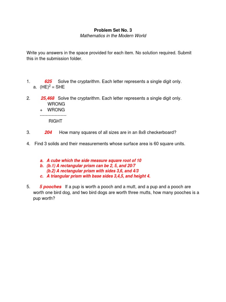 Mathematics in The Modern World: Problem Set No. 3 | PDF