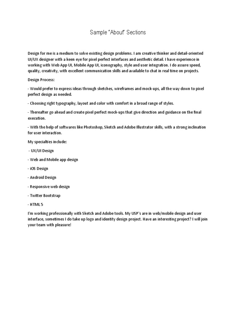 Sample About Sections | PDF | Graphic Design | User Interface