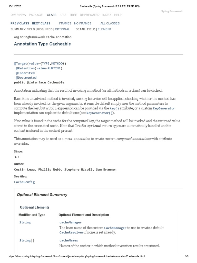 Annotation Type Cacheable: Org - Springframework.cache - Annotation | Download Free PDF | Method ...