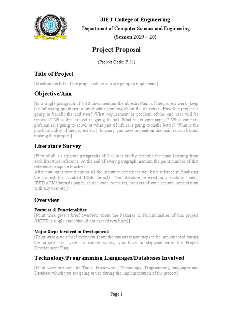Project Proposal: Title of Project Objective/Aim | PDF | Institute Of ...