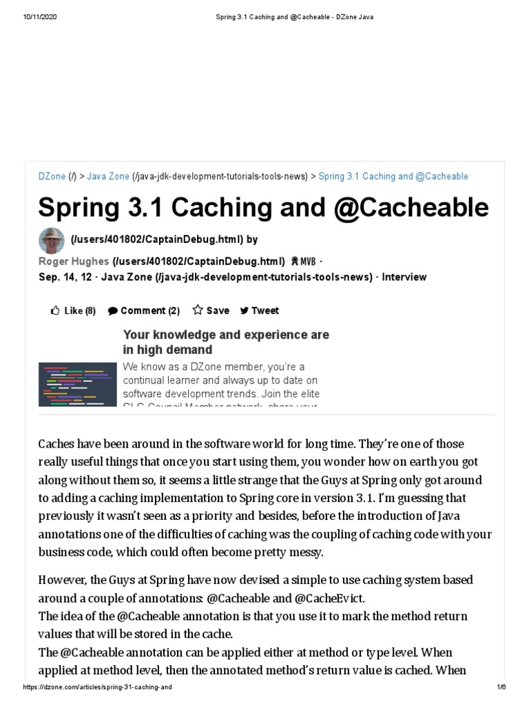 Spring 3.1 Caching and @cacheable - DZone Java | PDF | Method (Computer Programming ...