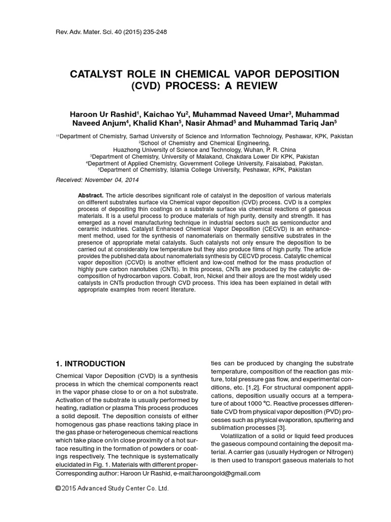 Catalyst Role in Chemical Vapor Deposition | PDF | Carbon Nanotube ...