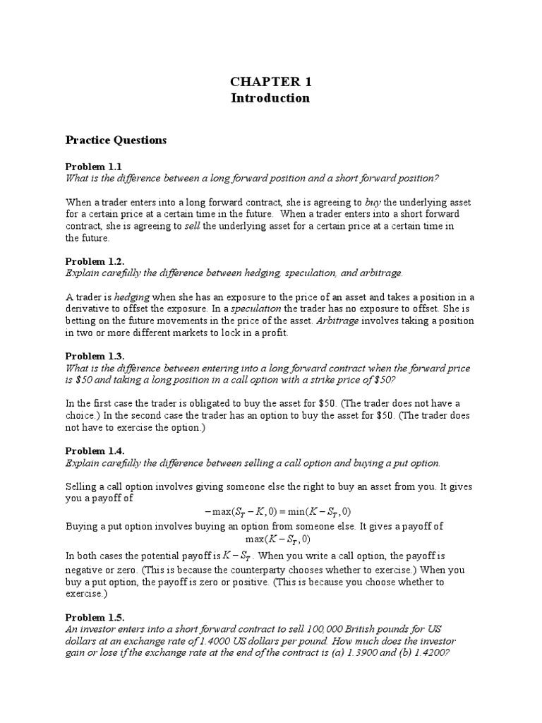 Practice Questions: Problem 1.1 | PDF | Hedge (Finance) | Option (Finance)