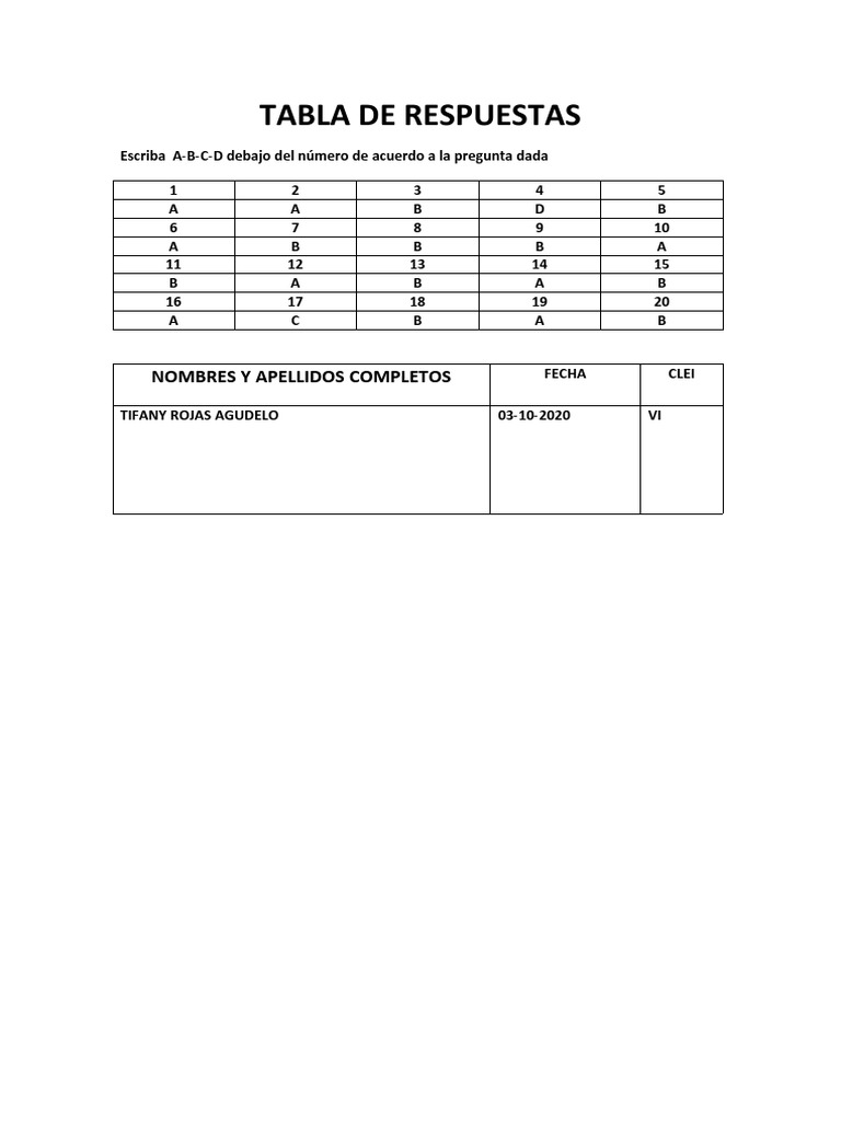 Tabla de Respuestas | PDF