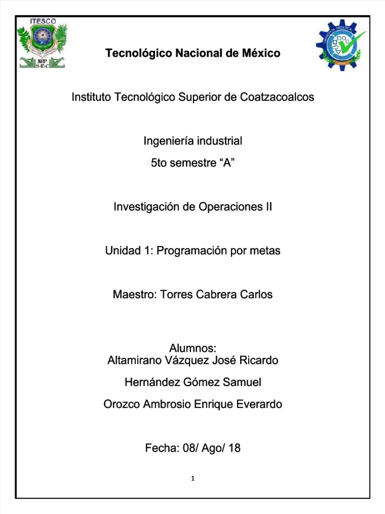 Programación por Metas en Ingeniería Industrial | PDF | Programación ...