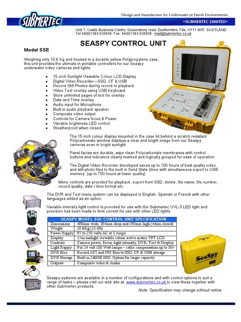 Seaspy Control Unit: Model SSE | PDF | Digital Video Recorder | Camera