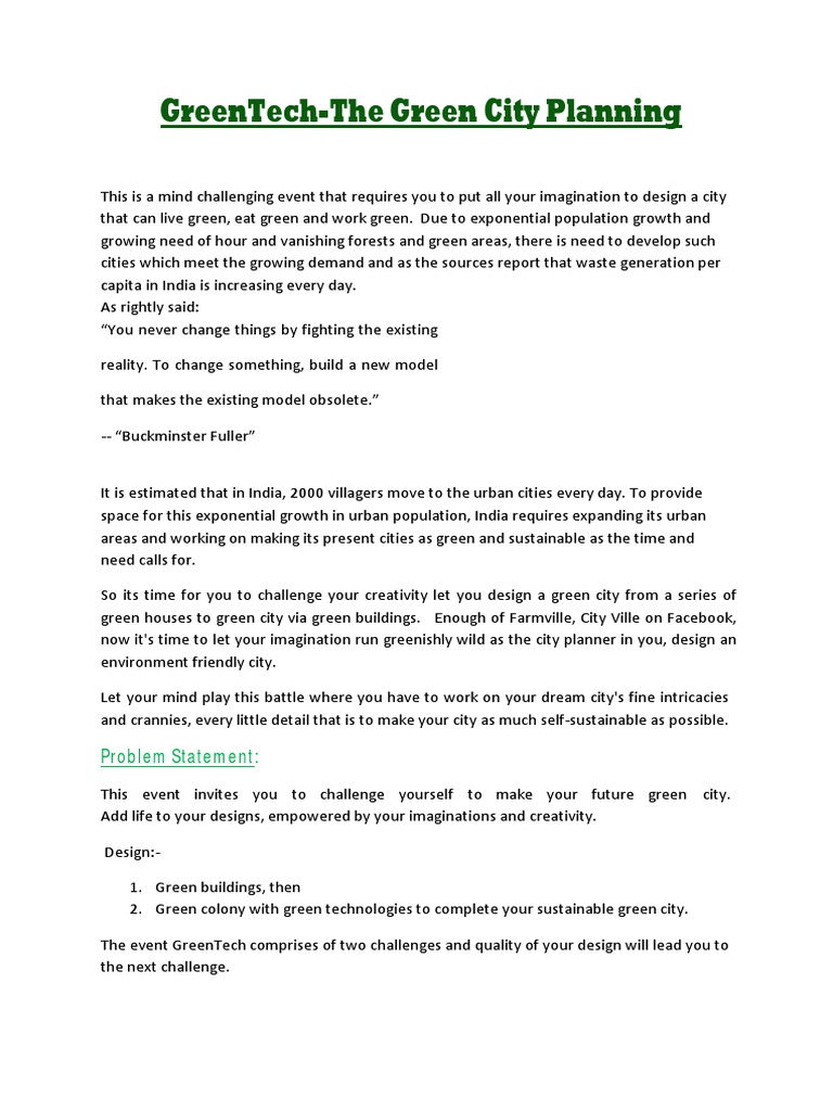 Greentech-The Green City Planning: Problem Statement | PDF ...