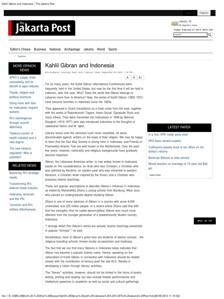 Eka Budianta - Kahlil Gibran and Indonesia - TJP | PDF | Kahlil Gibran | Indonesia