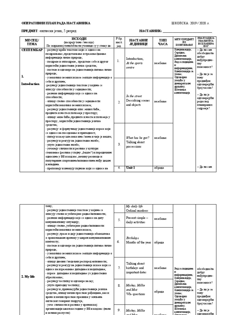 01 - Operativni Plan Project 2 Septembar | PDF