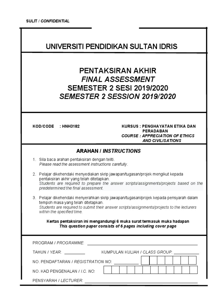 Soalan Final Assesment Covid Pedp A192 | PDF