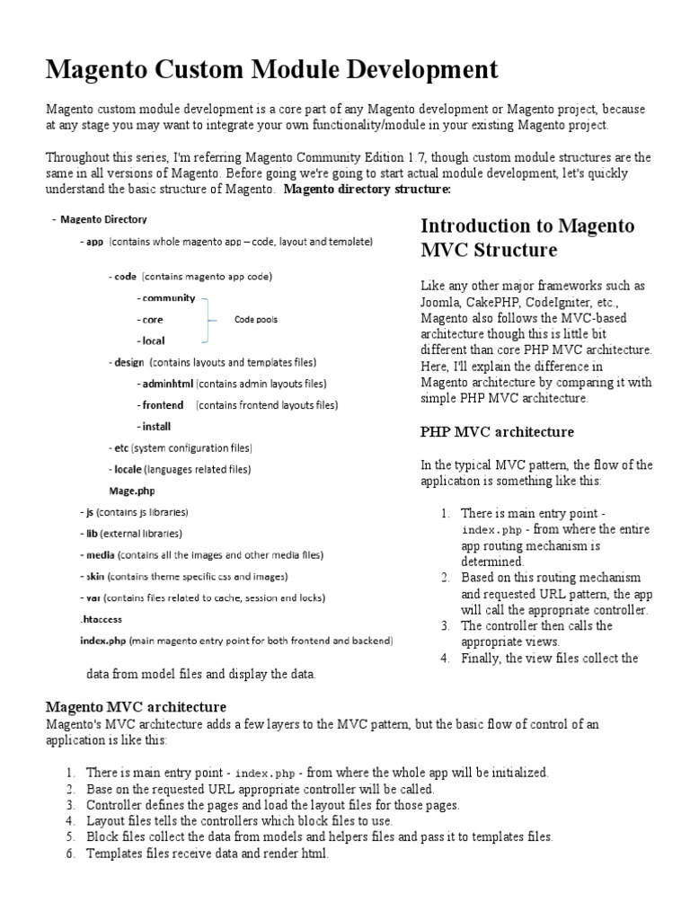 Magento Custom Module Development Pdf Modelviewcontroller Magento