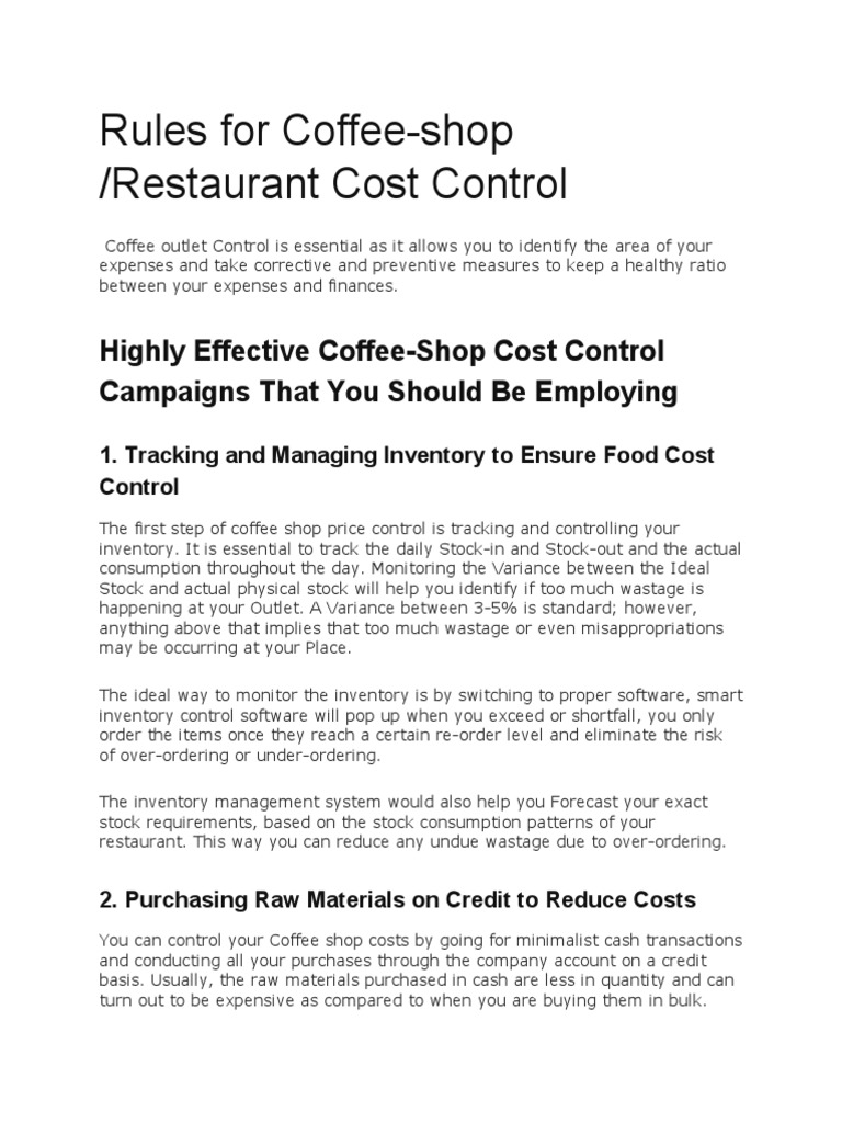 The 9 Golden Rules For Restaurant Cost Control | PDF | Performance ...