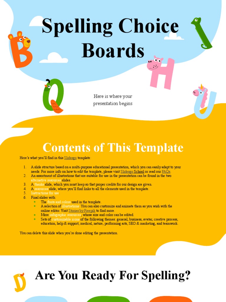 Spelling Choice Boards by Slidesgo | PDF | Icon (Computing) | Computing