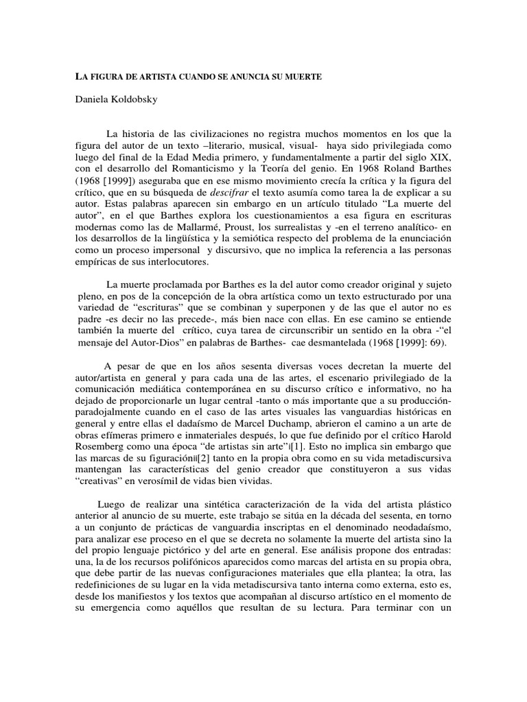 U5 Koldobsky - La Figura de Artist | PDF | Autor | Vanguardia