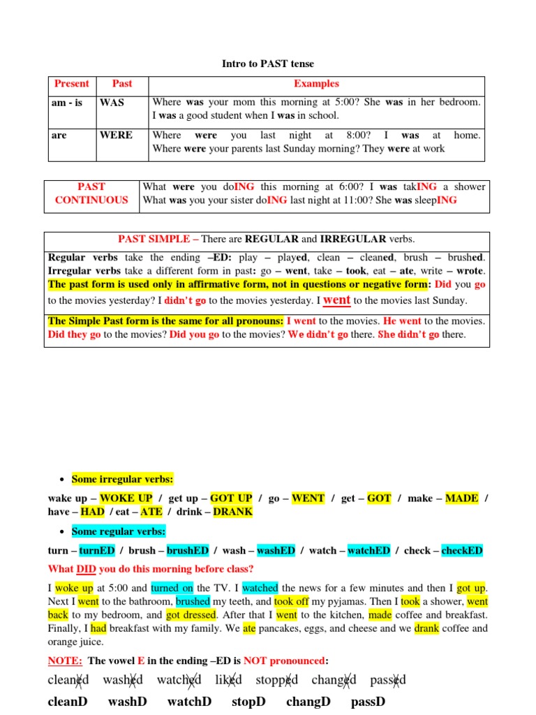 Intro to PAST tense verbs | PDF