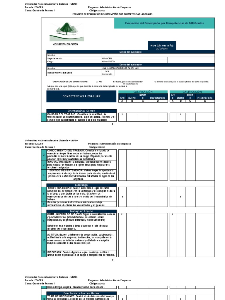 Formato Evaluacion de Desempeno Por Competencias Laborales | PDF | Calidad (comercial) | Business