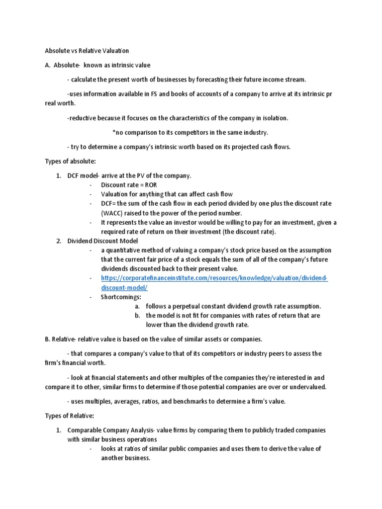 Absolute Vs Relative Valuation | PDF | Discounted Cash Flow | Valuation ...