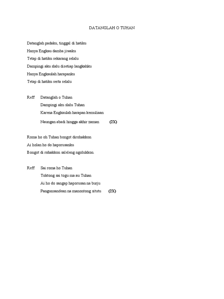 Lirik Lagu Datanglah O Tuhan | PDF