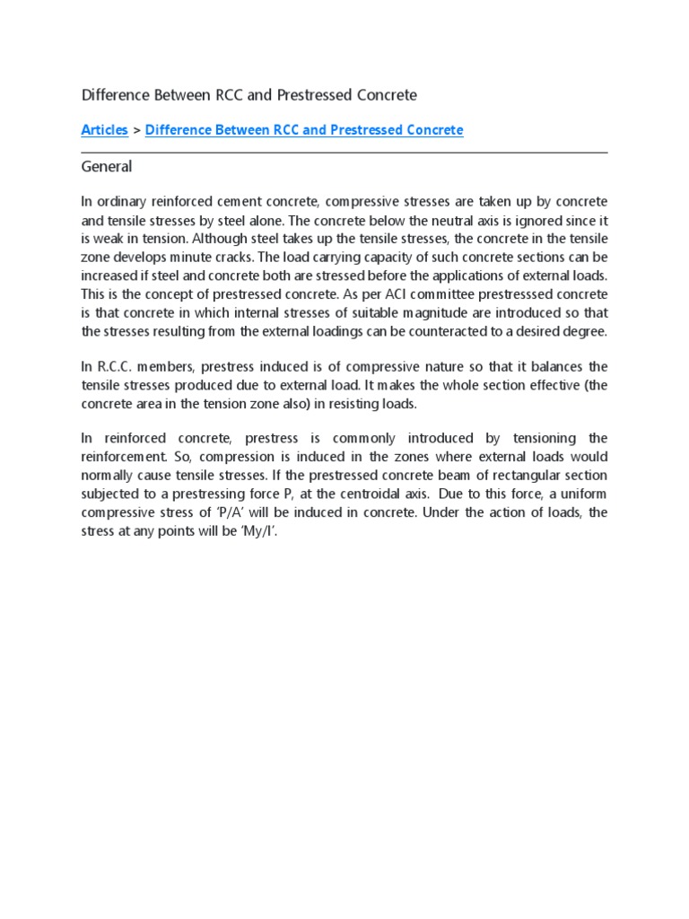 Articles Difference Between RCC and Prestressed Concrete | PDF ...