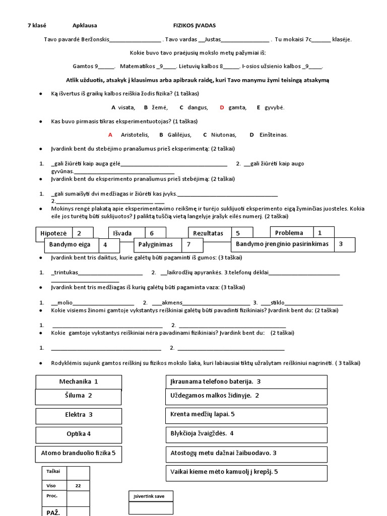 Apklausa 7 Klasė IVADAS | PDF
