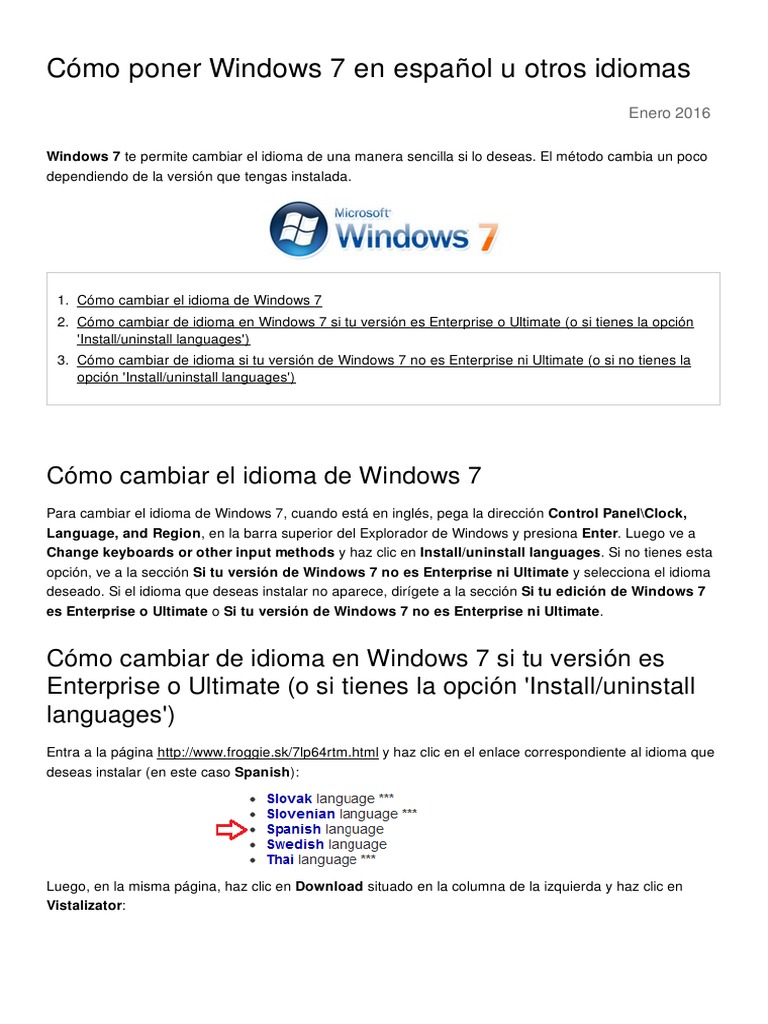 Cambiar idioma en Windows 7 a español | PDF | Windows 7 | Archivo de ...