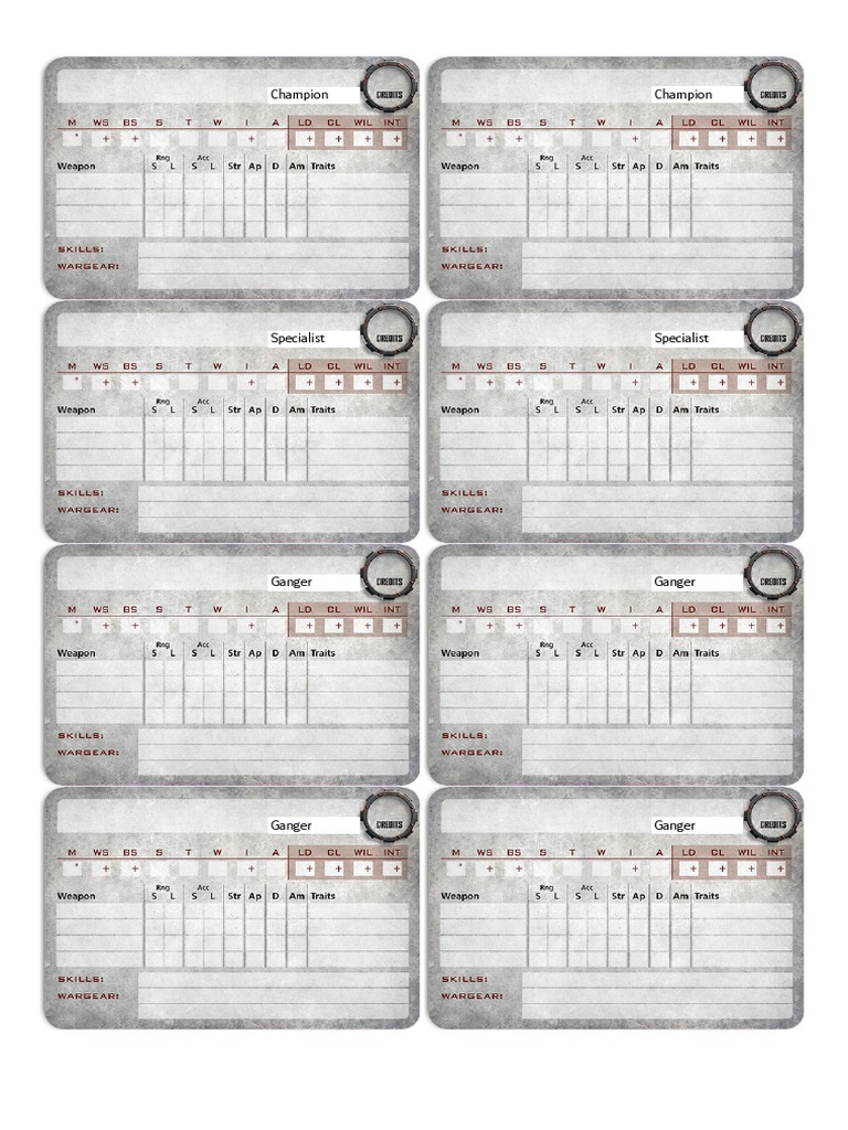 Necromunda Ganger Cards v5.5 | PDF