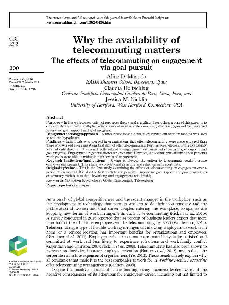 Why The Availability of Telecommuting Matters | PDF | Multilevel Model ...