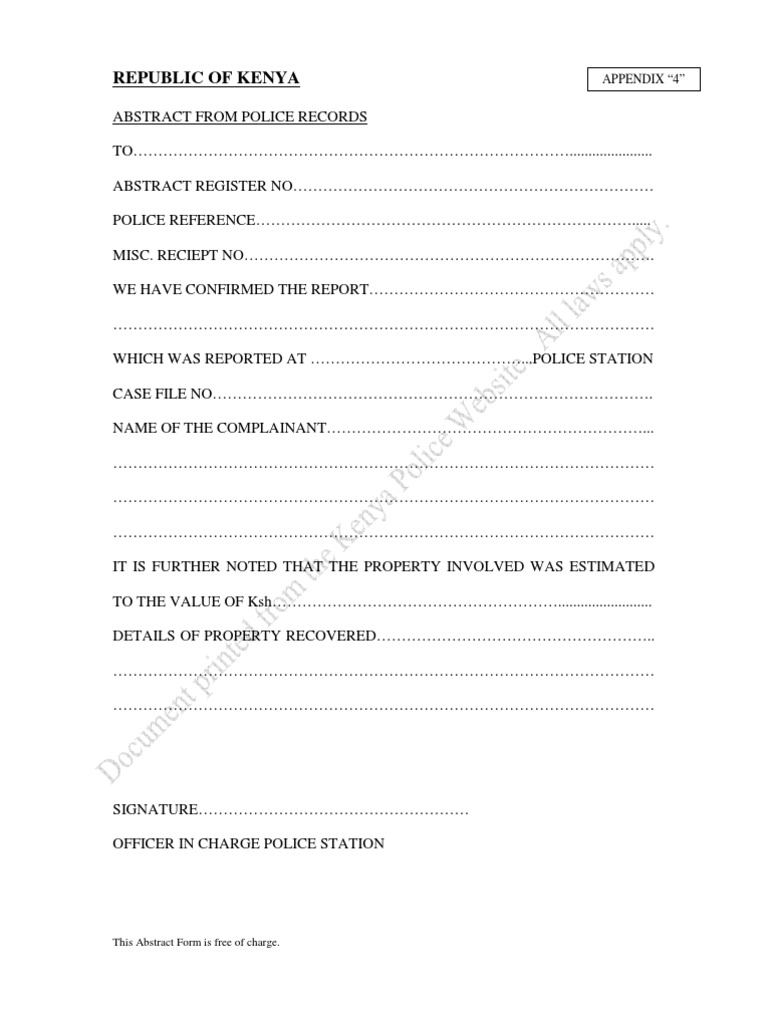 Kenya Police Abstract Form-P3 | PDF | Government | Business
