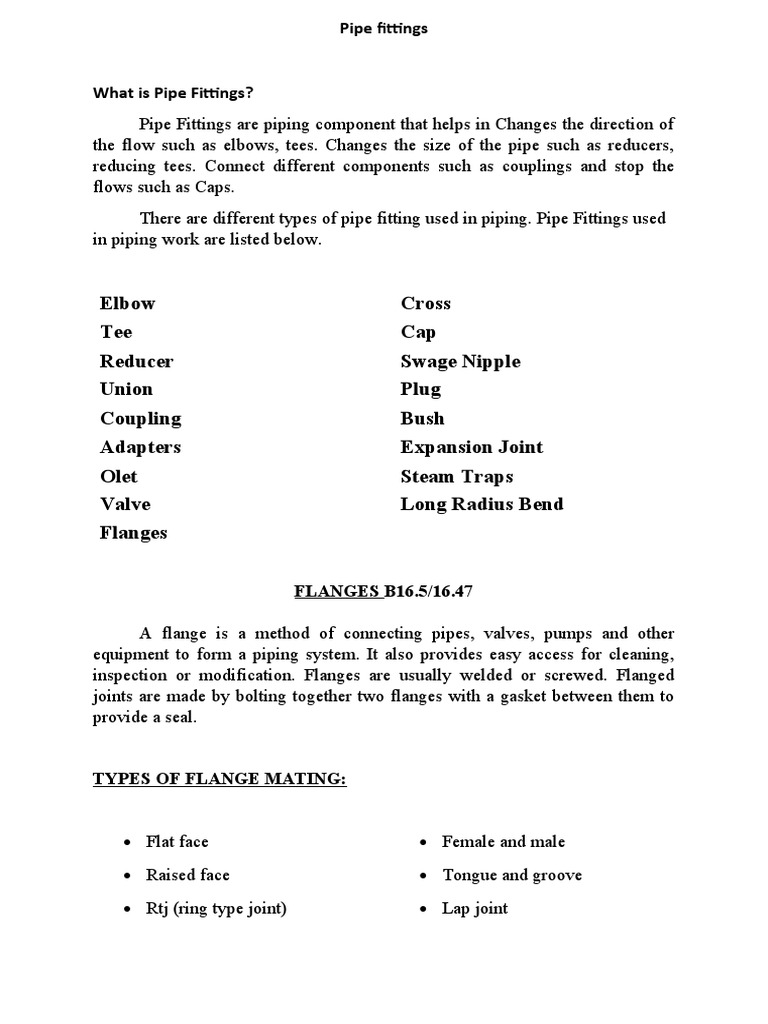Pipe Fittings | PDF | Pipe (Fluid Conveyance) | Valve