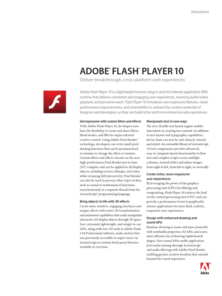 Flash Player 10 Datasheet | PDF | Adobe Flash | Action Script