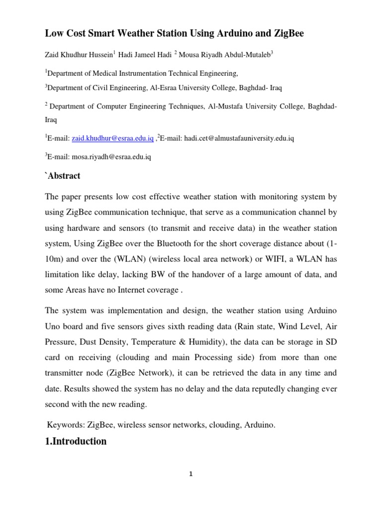 Low Cost Smart Weather Station Using Arduino And Zigbee Pdf Arduino Sensor