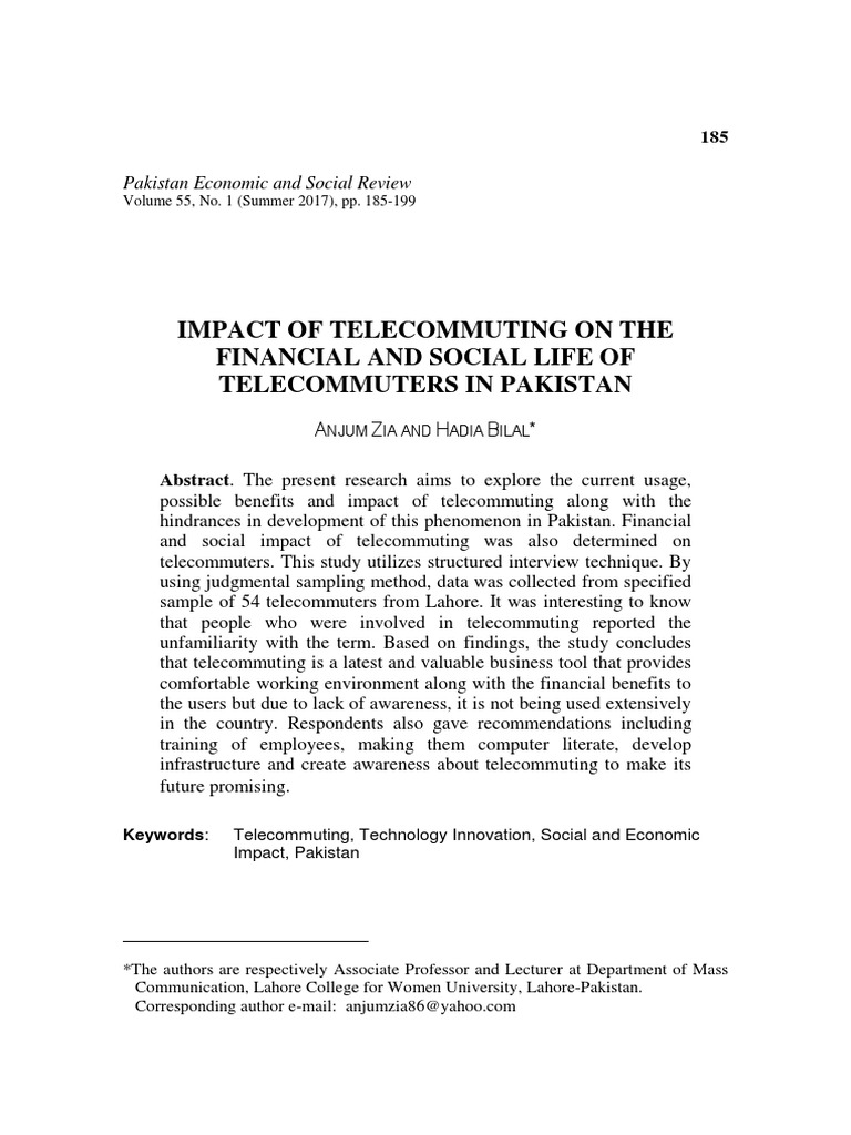 Impact of Telecommuting On The Financial and Social Life of ...