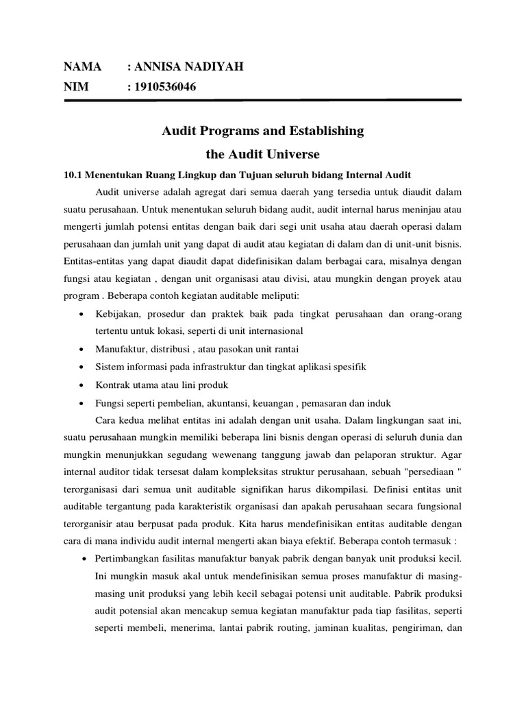 Contoh Audit Universe Internal | PDF | Pengelolaan Keuangan & Uang ...