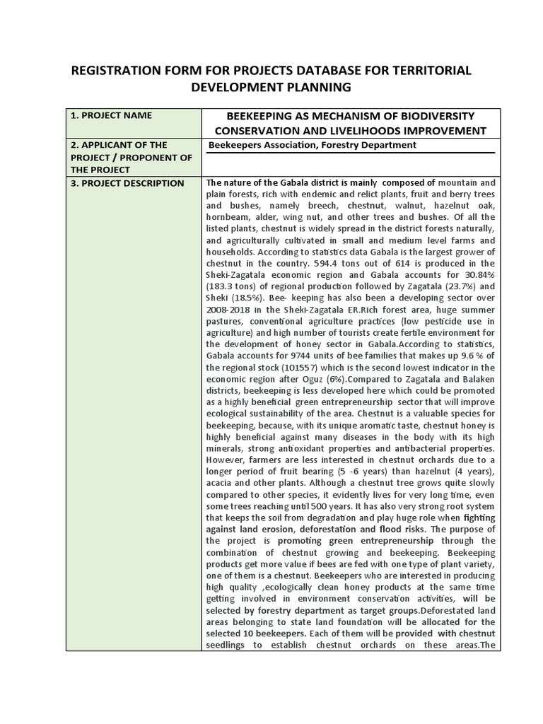 Registration Form For Projects Database For Territorial Development ...