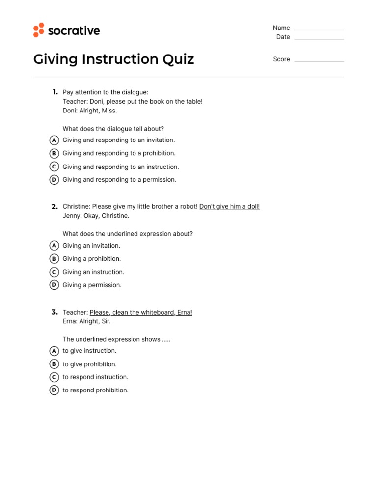 Quiz - Giving Instruction Quiz | PDF | Eating Behaviors Of Humans | Foods