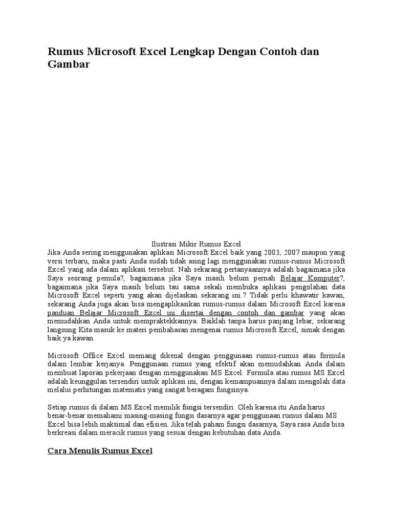 Rumus Microsoft Excel Lengkap Dengan Contoh Dan Gambar | PDF
