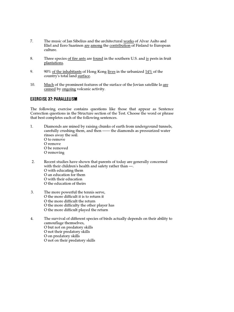Sentence Correction Exercise for Parallelism | PDF | Science & Mathematics
