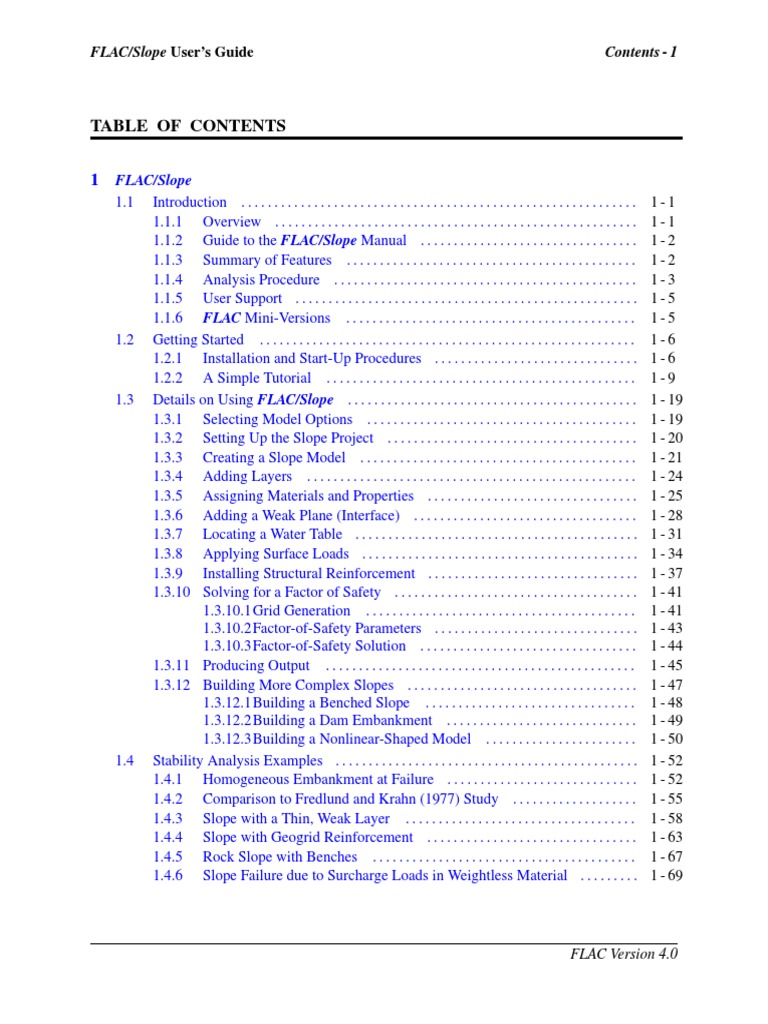 FLAC/Slope User's Guide Contents - 1 | PDF | Civil Engineering | Applied And Interdisciplinary ...