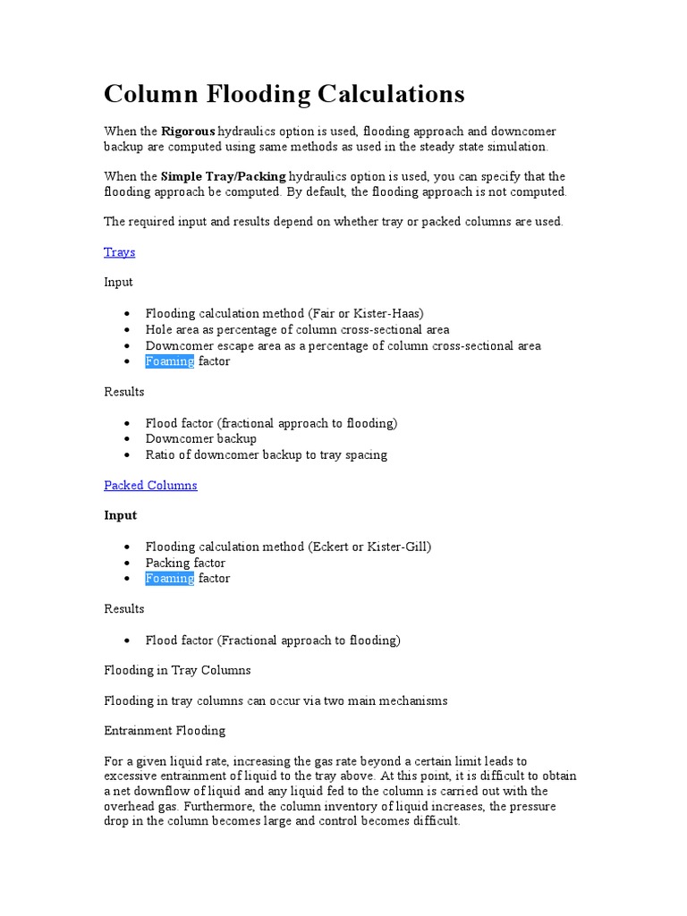 Column Flooding Calculations | PDF | Liquids | Distillation