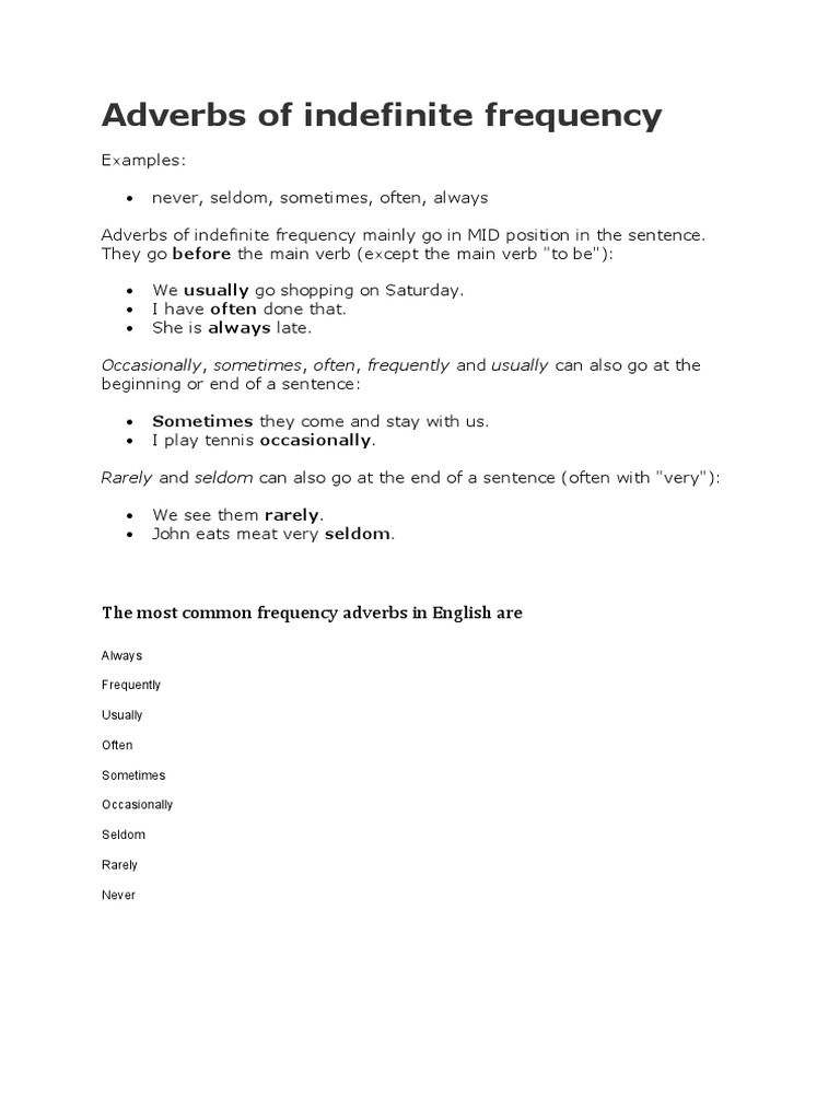 Adverbs of Indefinite Frequency | PDF