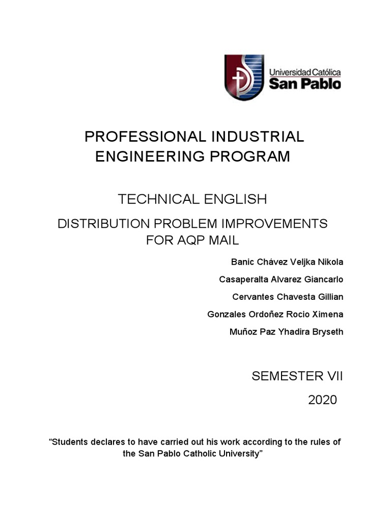 Professional Industrial Engineering Program: Technical English | PDF ...