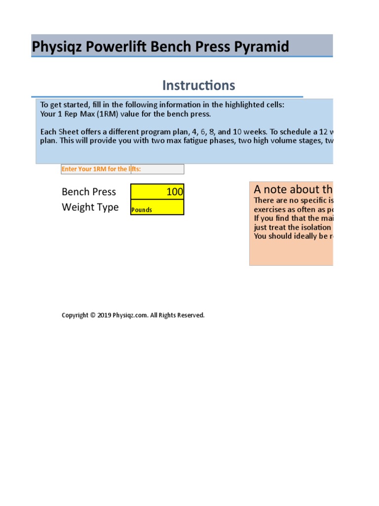 Physiqz Powerlift Bench Press Pyramid: Instructions | PDF | Weight ...