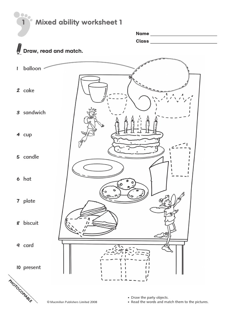 1 Mixed Ability Worksheet 1: Draw, Read and Match | PDF